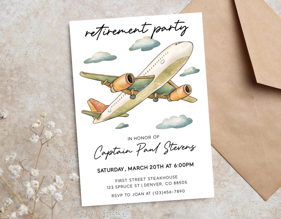 Pilot Retirement Party Invitation Template, Minimal Captain Retirement ...