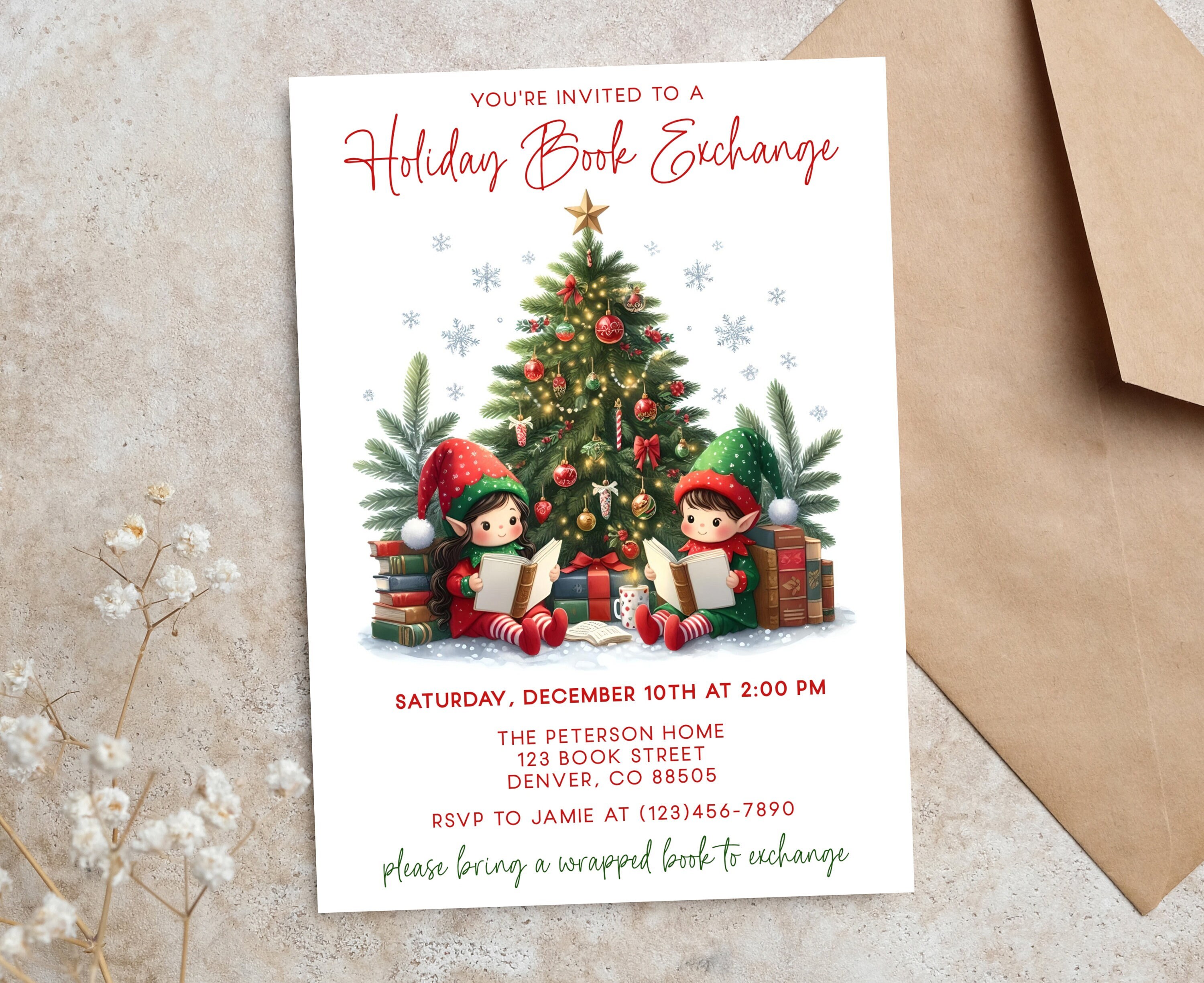 Holiday Book Exchange Party Invitation Template, Christmas Holiday Book ...