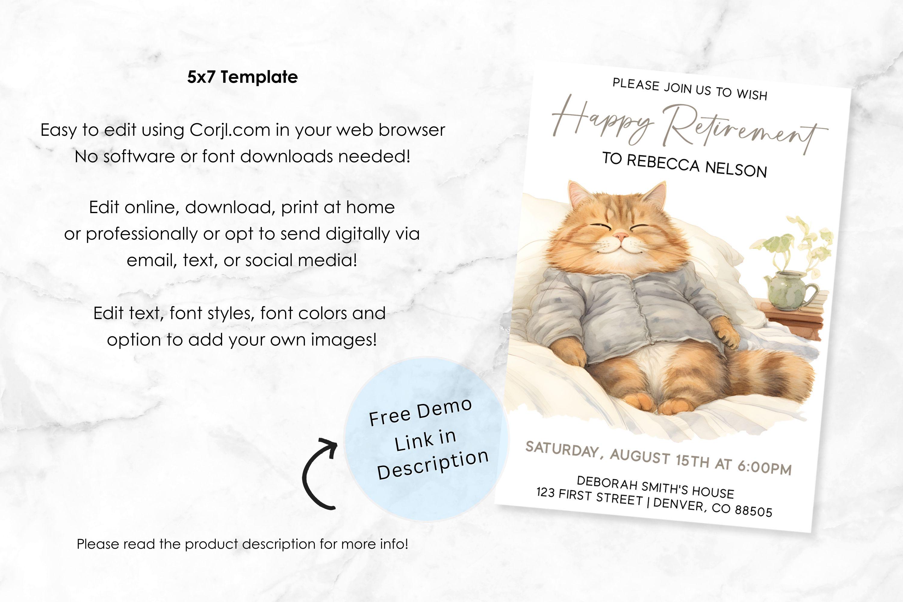 Funny Cat Retirement Party Invitation Template (digital Download) - Etsy