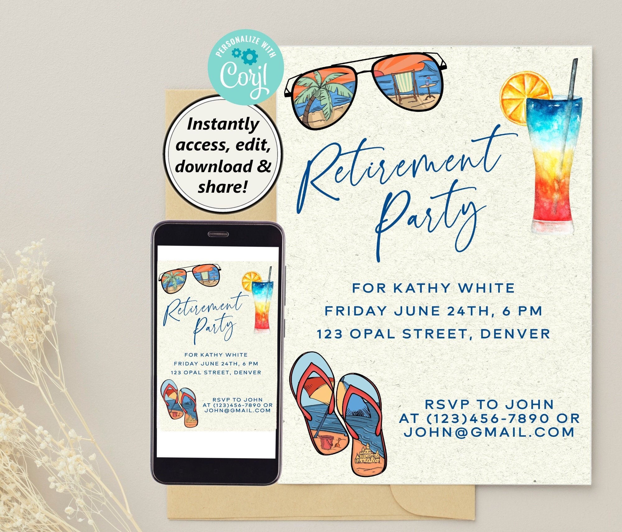 Beach Theme Retirement Party Digital Download - Editable and ...