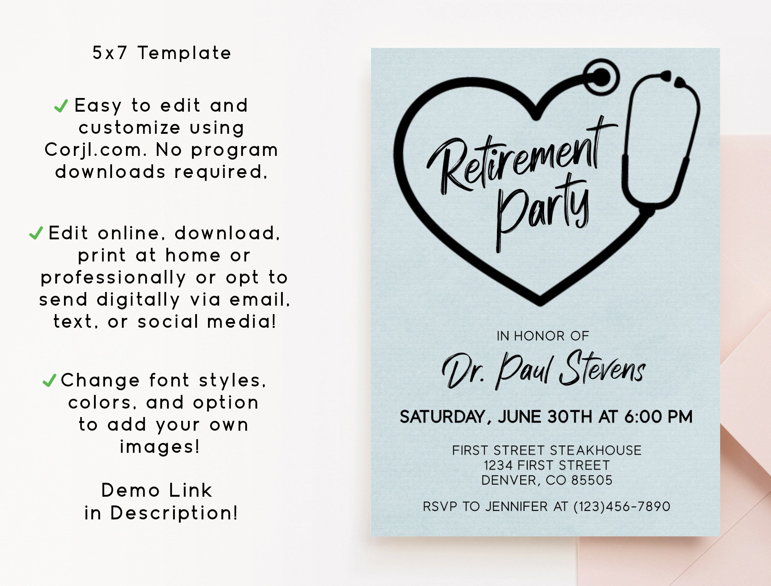 Doctor/nurse Themed Retirement Invitation Template, Editable, Instant ...