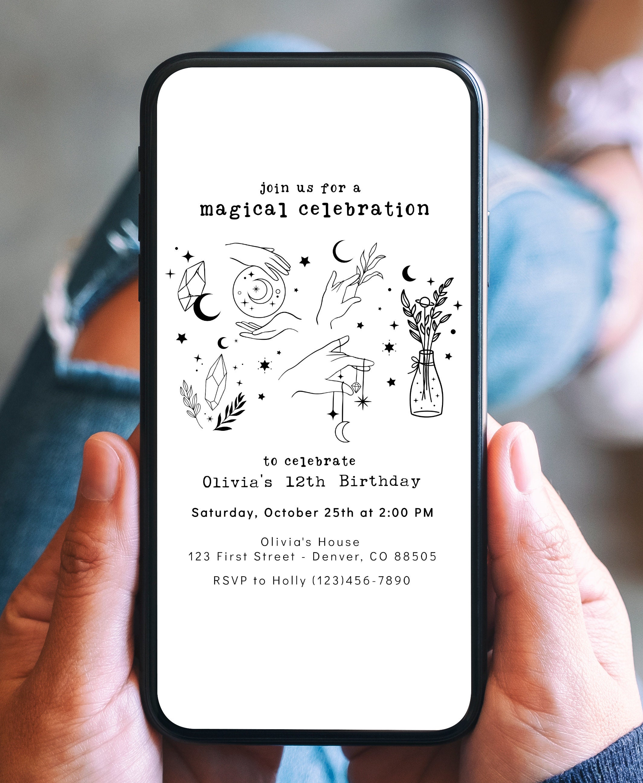 Minimal Magical Witch Birthday Party Invitation Template, Any Age, Edit ...