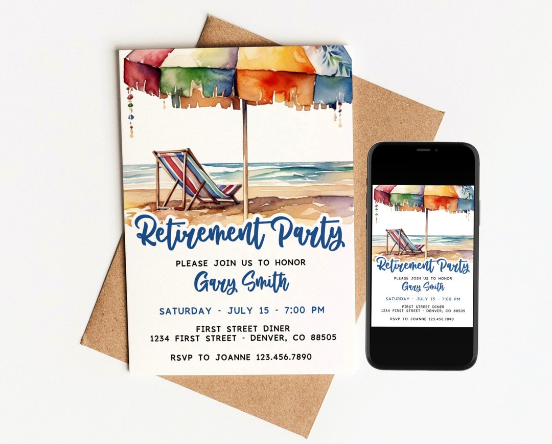 Beach Sand Theme Retirement Party Digital Download - Edit and Customize ...