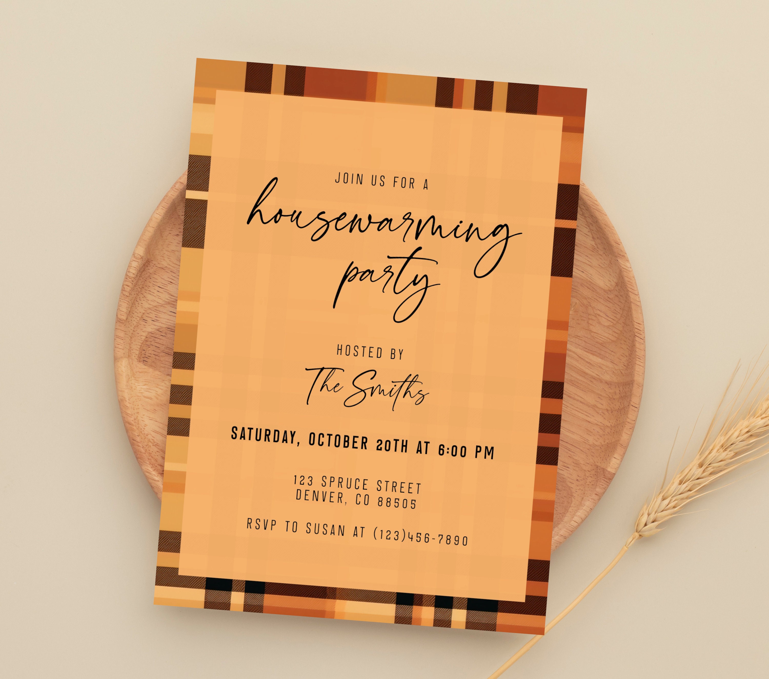 Fall Plaid Theme Housewarming Party Digital Download. Editable ...
