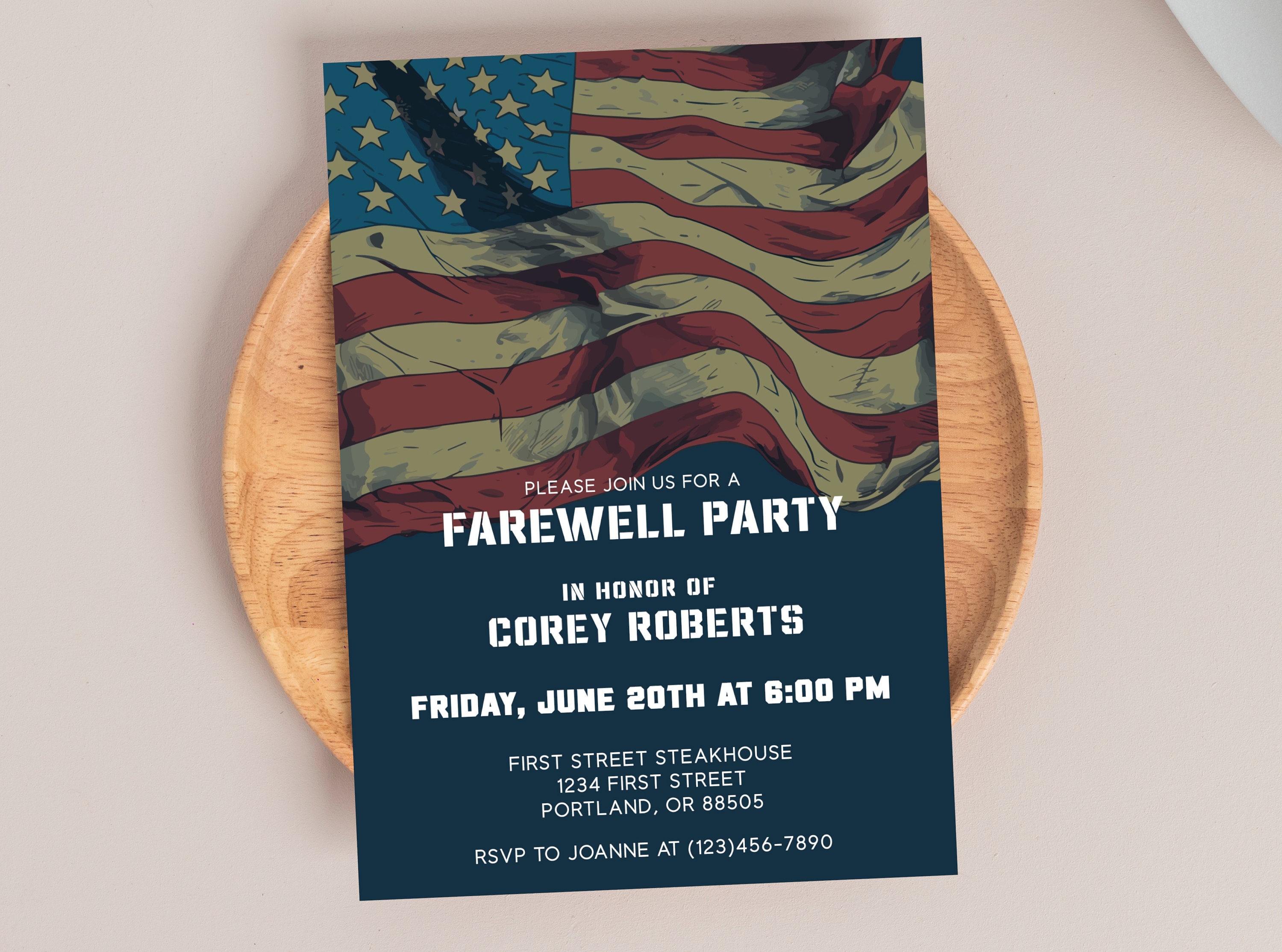 Blue Military Themed Farewell Party Invitation Template With Realistic ...