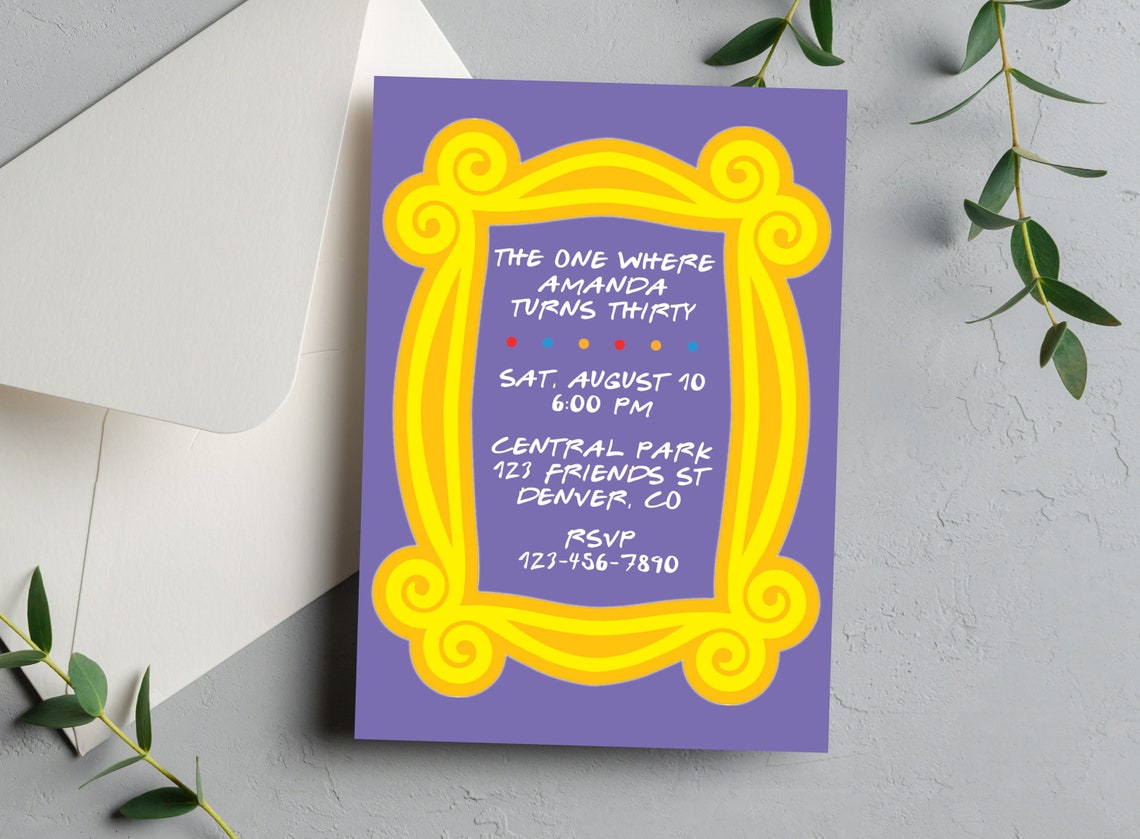 Friends Themed Birthday Party Yellow Frame Invitation Template, Any Age ...