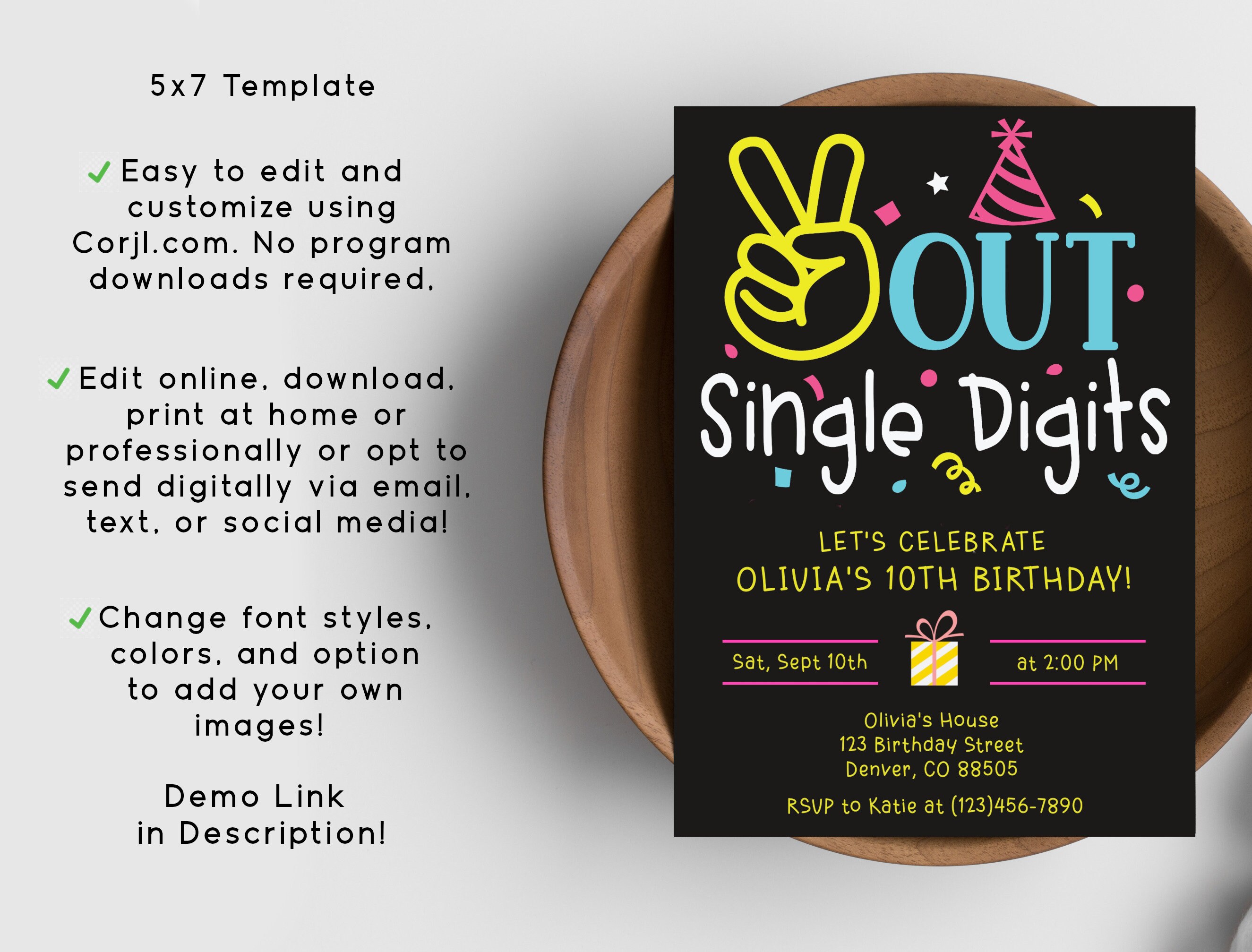 Girl's 10th Birthday Invitation, 10th Birthday, Peace Out Single Digits ...