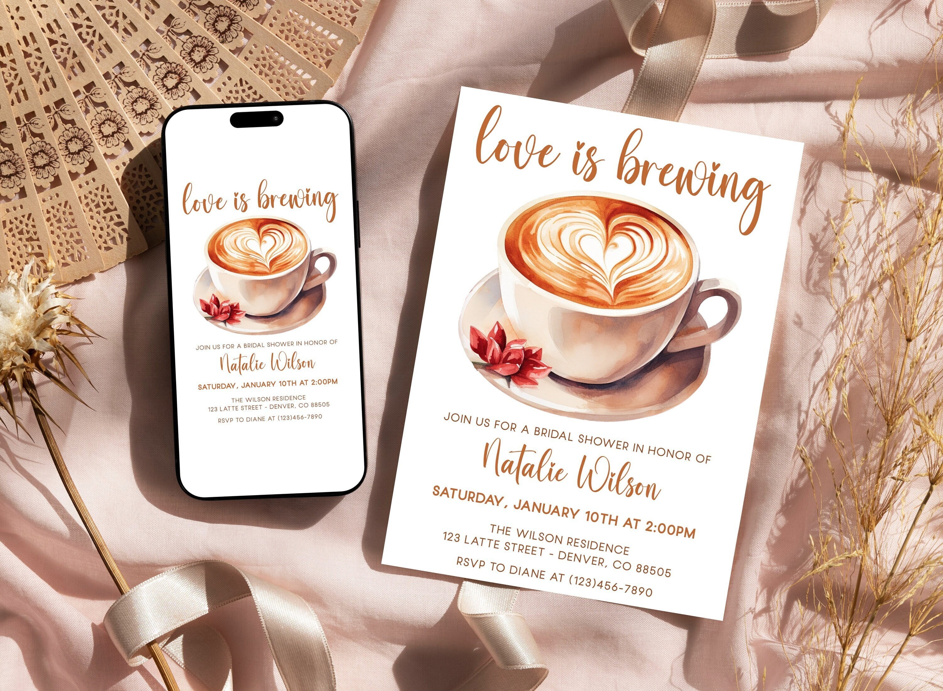 Love is Brewing Coffee Bridal Shower Invitation Template, Coffee Theme ...