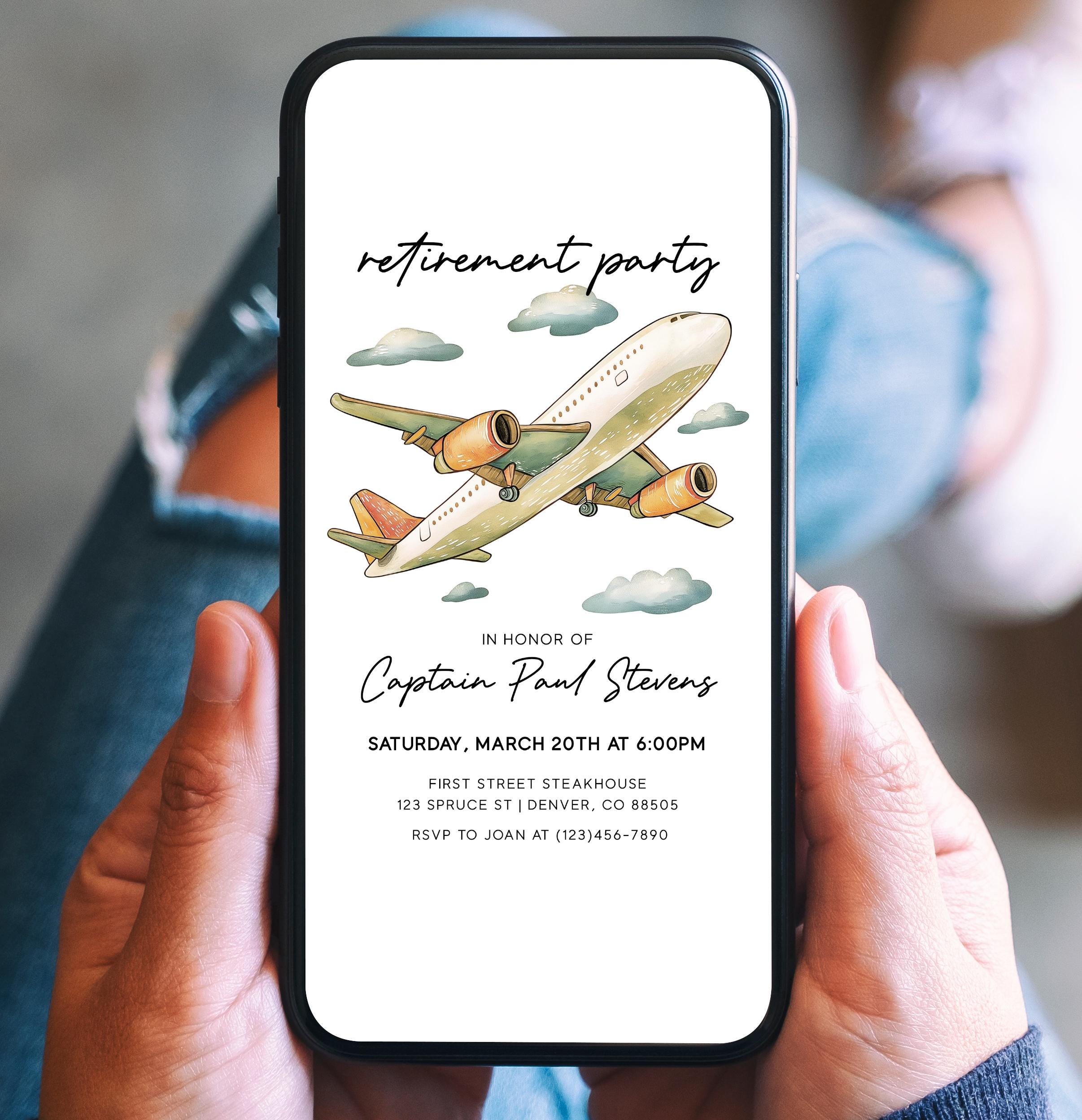 Pilot Retirement Party Invitation Template, Minimal Captain Retirement ...