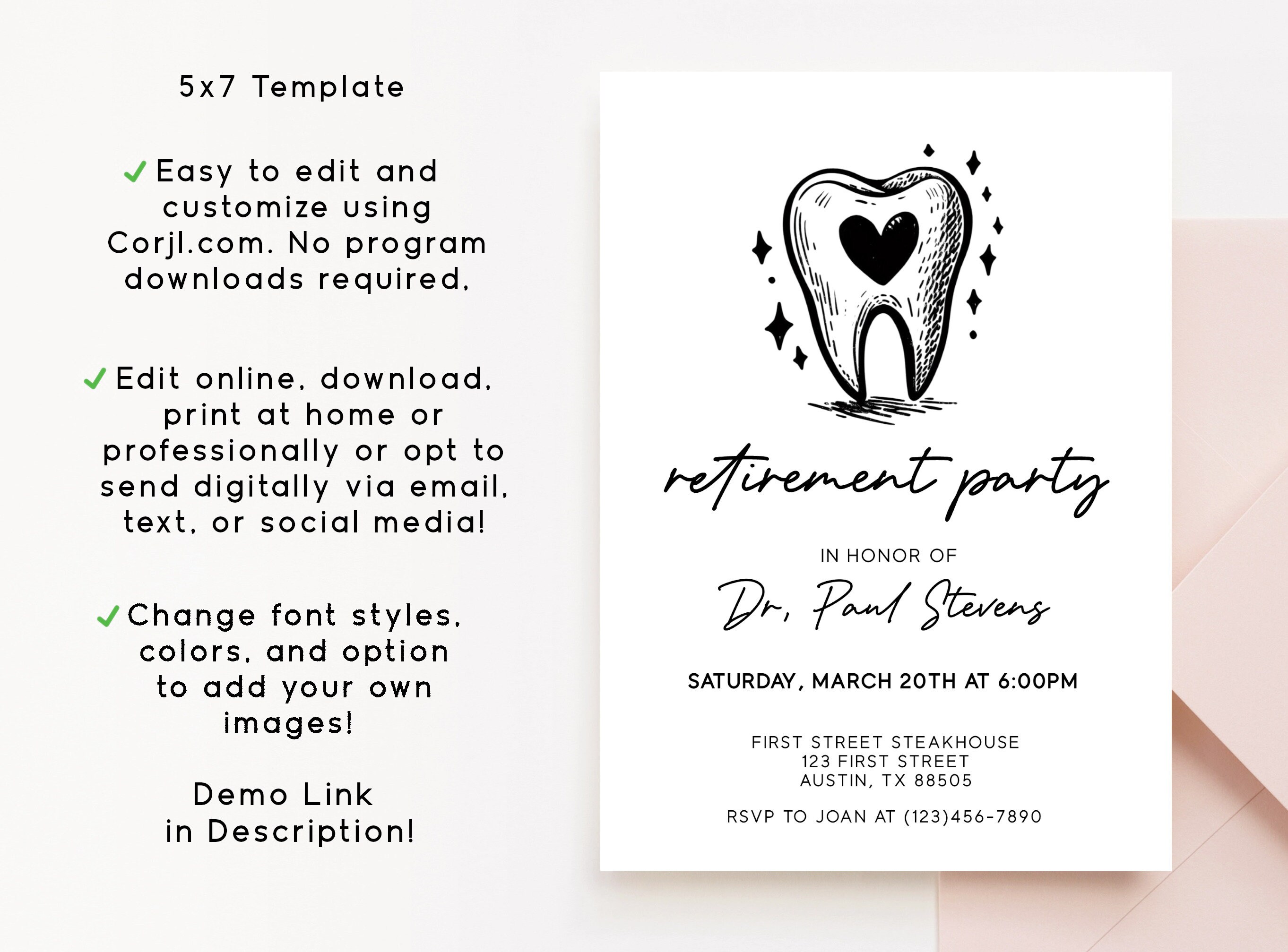 Dentist Retirement Party Invitation: Editable Template (digital ...