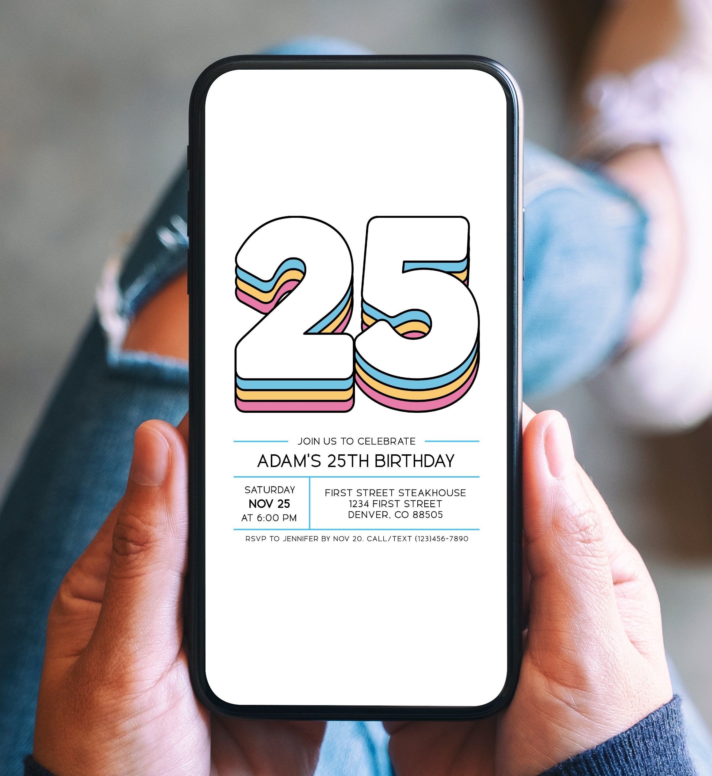 Minimal 25th Birthday Party Invitation Template, 25th Unisex Party ...