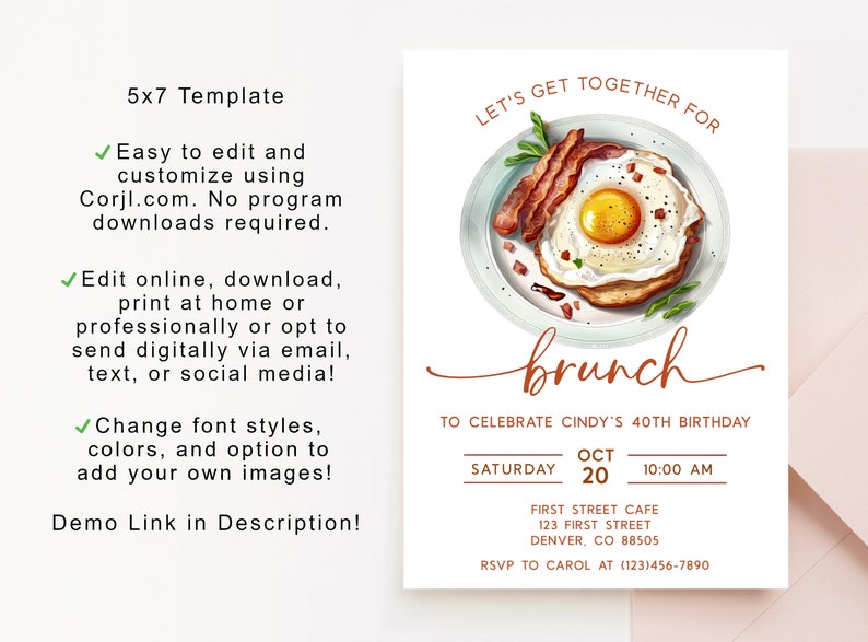 Brunch Invitation Template: Any Occasion, Editable (digital Download ...