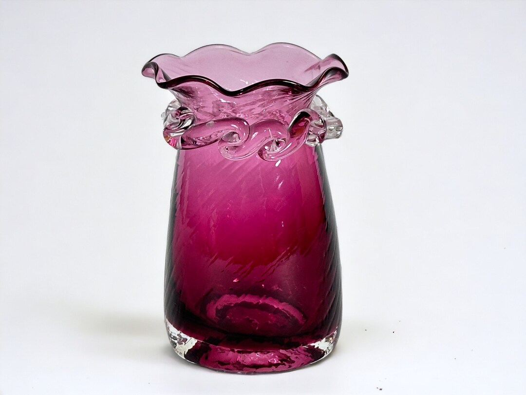 Small an Antique Cranberry Glass Vase With Applied Clear Rigaree / 9.5 ...
