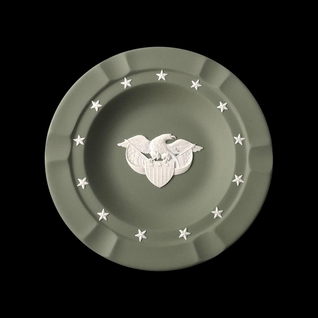 WEDGWOOD Jasperware Handcrafted Sage Green Plate Feat. American Eagle ...