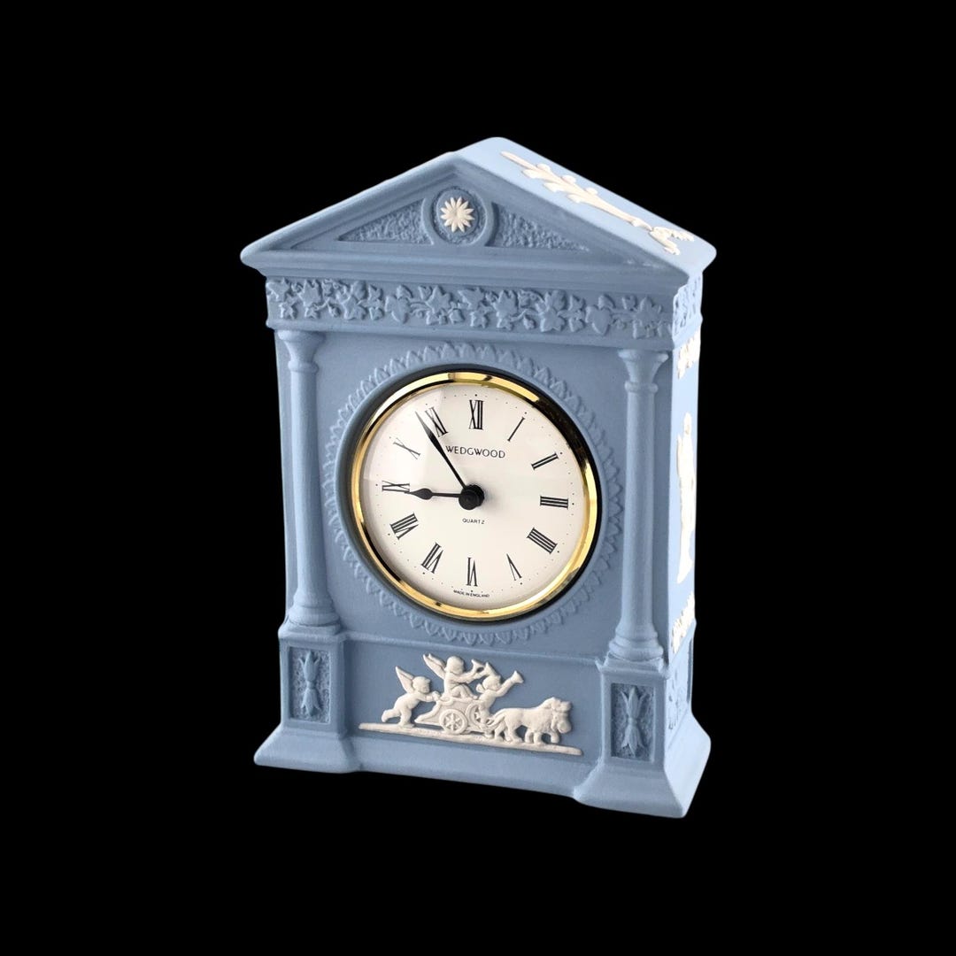 WEDGWOOD JASPERWARE Handcrafted Pale Blue Mantle Desk Helicon Clock ...