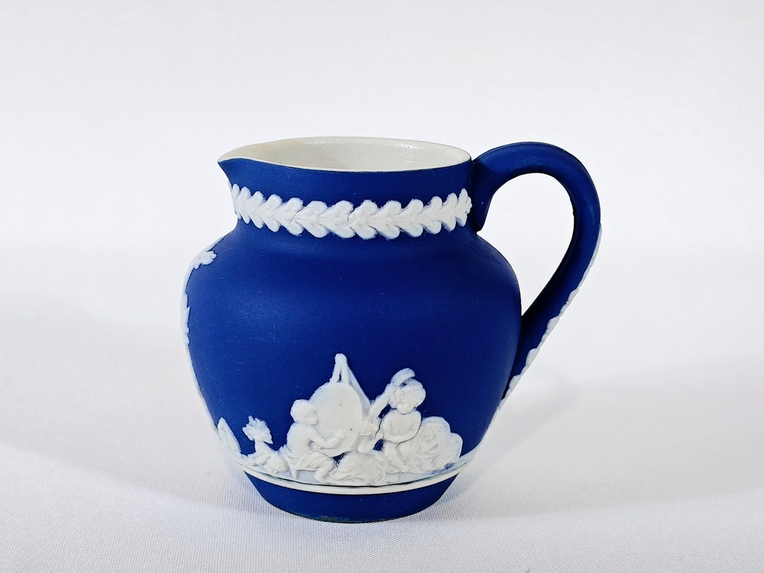 Antique ADAMS Tunstall Jasperware Cobalt Blue Dip Small Creamer (7cm ...