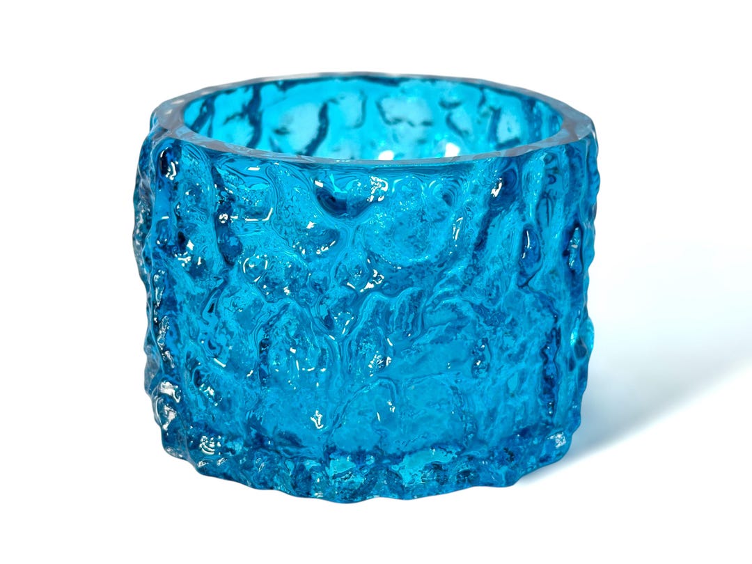 Whitefriars Baxter Kingfisher Blue Glass Bark Textured Candlestick ...