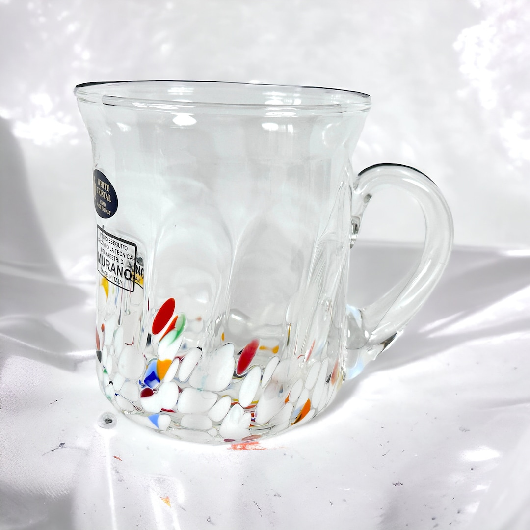 MURANO Vetro Eseguito White Cristal Hand Blown Glass Mug / Cup - Etsy