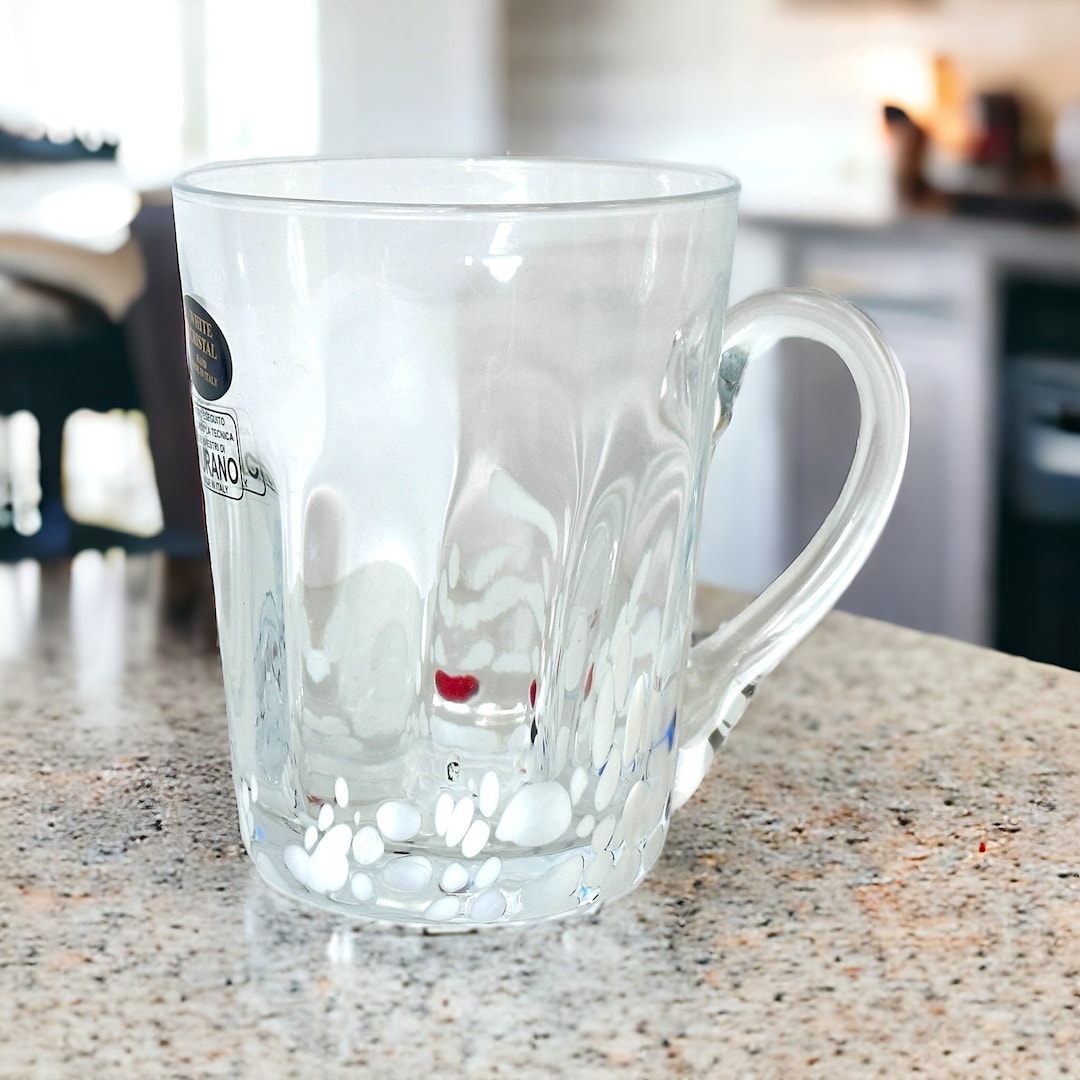 MURANO ' White Cristal ' Vetro Eseguito Hand Blown Glass Mug / Cup - Etsy
