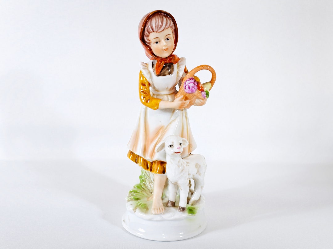 Vintage ALFRETTO by Maruri Porcelain Figurine , A Girl With Lamb - Etsy