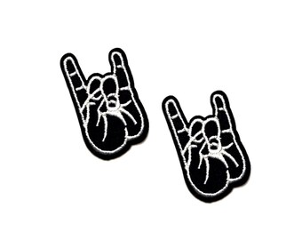 Skeleton Middle Finger Sew Iron on Patch Bone Hand Sign Rock and Roll ...