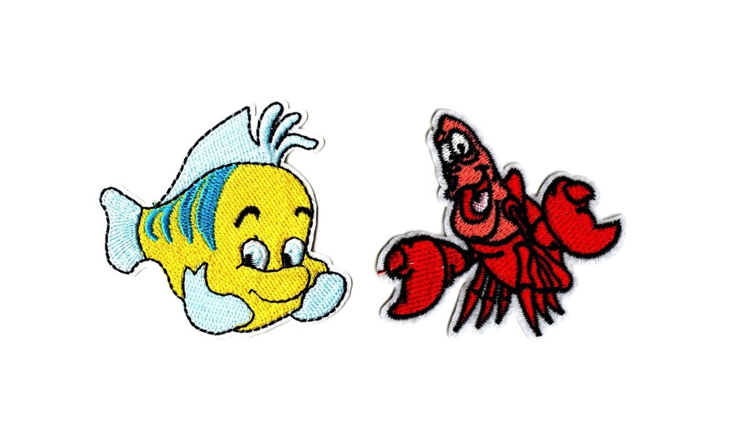 Flounder & Sebastian Pair From the Little Mermaid Movie Embroidered ...
