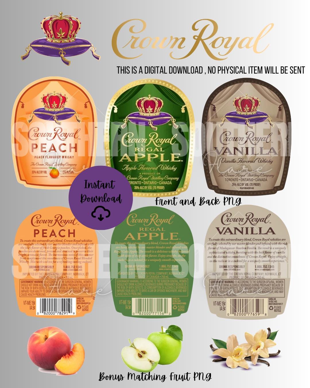 Crown Royal Label PNG Instant Digital Download, Crown Apple Png, Crown ...