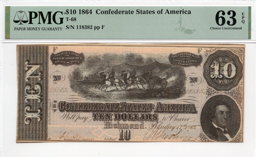 1864 Ten Dollar Confederate States of America Paper Money - Etsy