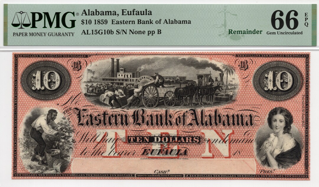 1859 Ten Dollars Eastern Bank of Alabama, Eufaula - Obsolete Banknote ...