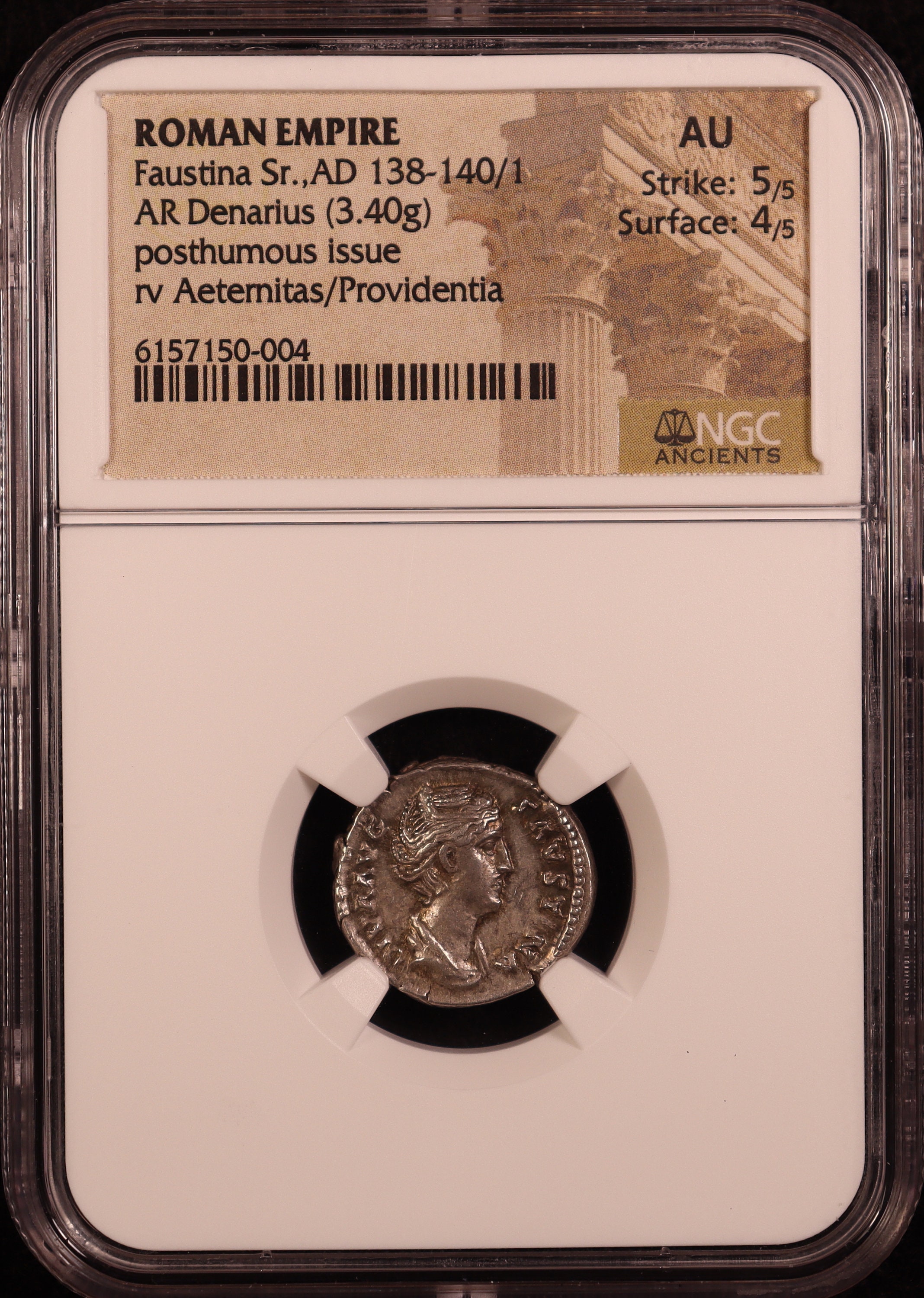 Ancient Roman Empire Faustina Senior Silver Denarius Coin (138-141 AD ...