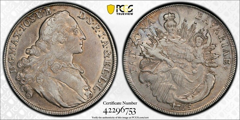 1765 German States Bavaria Silver Thaler maximilian III Joesph PCGS XF ...