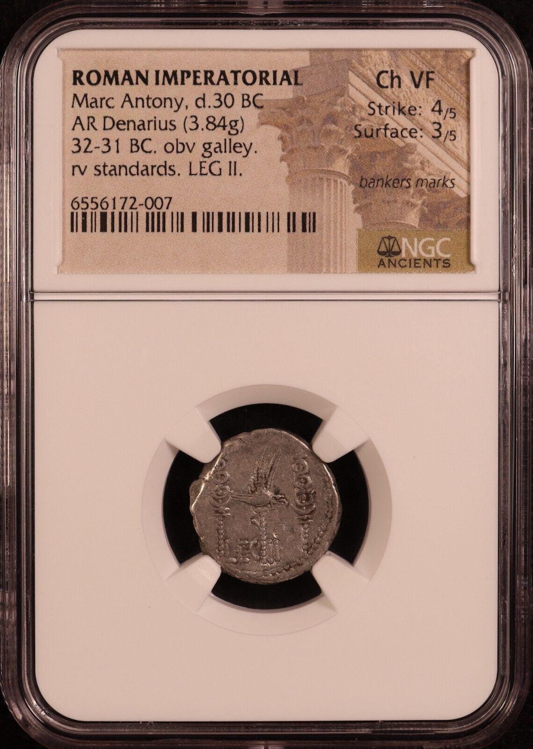 Ancient Roman Empire Marc Antony Silver "legionary" Denarius (32-31 B.C ...