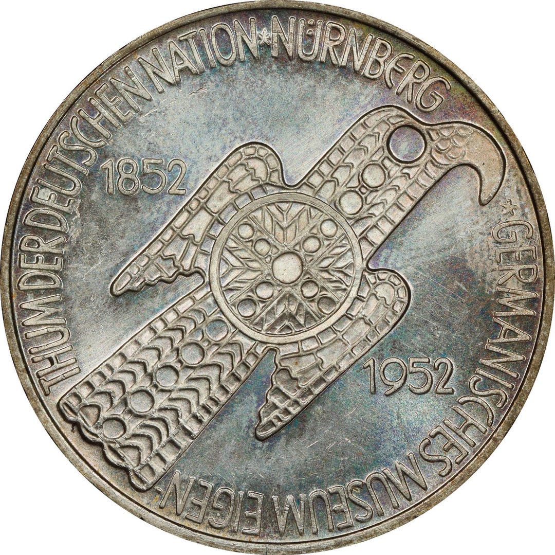 1952-D Germany "nurnberg National Museum" Silver 5 Mark Coin J-388 ...