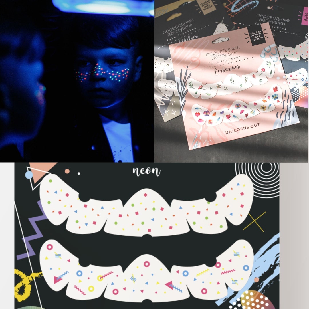 NEON Fake Freckles Temporary Tattoo for Kids and Adults, Small Rainbow ...