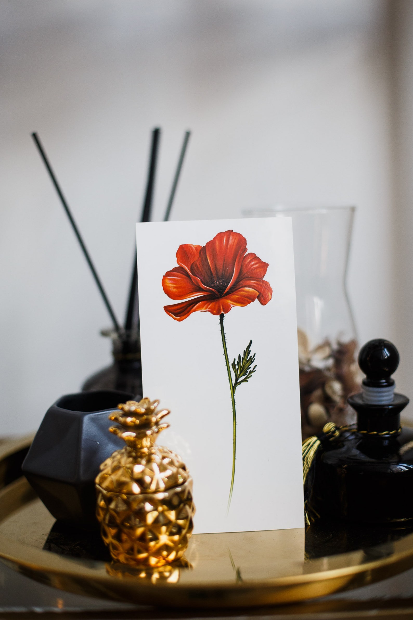 Poppy Temporary Tattoo Floral Red Flash Tattoo Minimalistic - Etsy