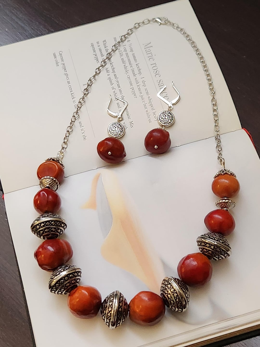 Handmade Sri Lanka Red Lucky Seed Beaded Necklace With Matching ...