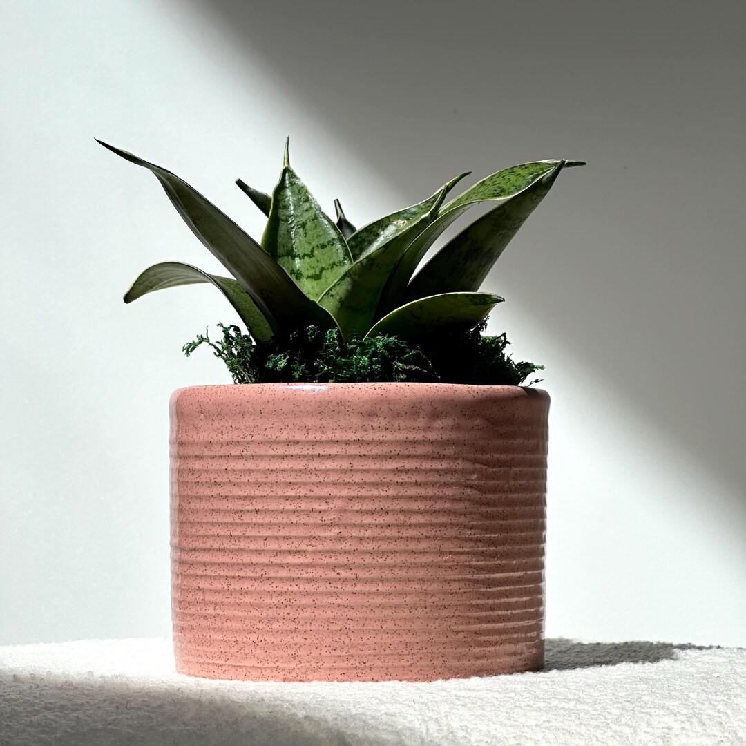 Vintage Pink Ceramic Planter | Ribbed Zanesville Pottery | Homespun ...