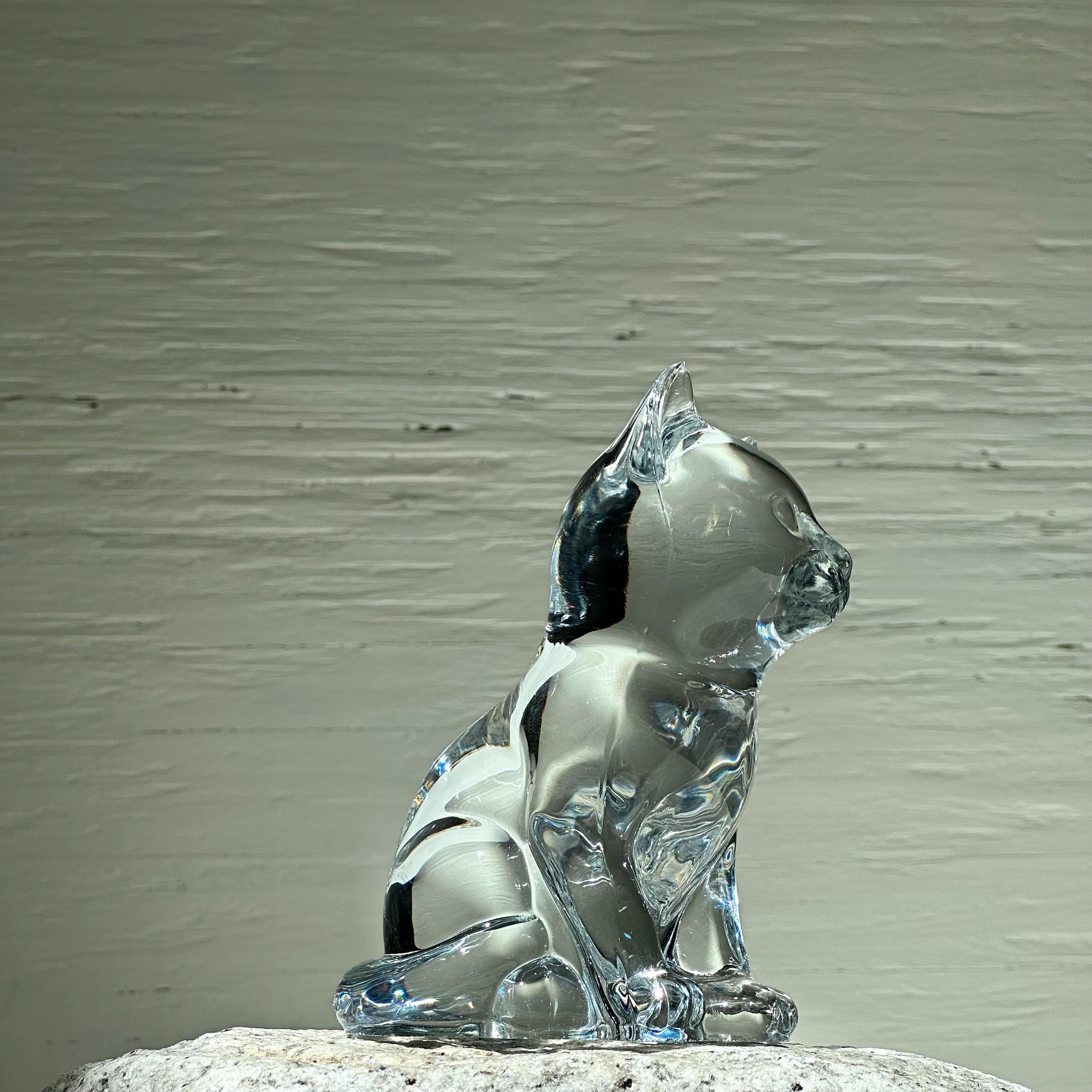 Glass Cat Sculpture | Princess House Kitty Figurine | Crystal Cat ...