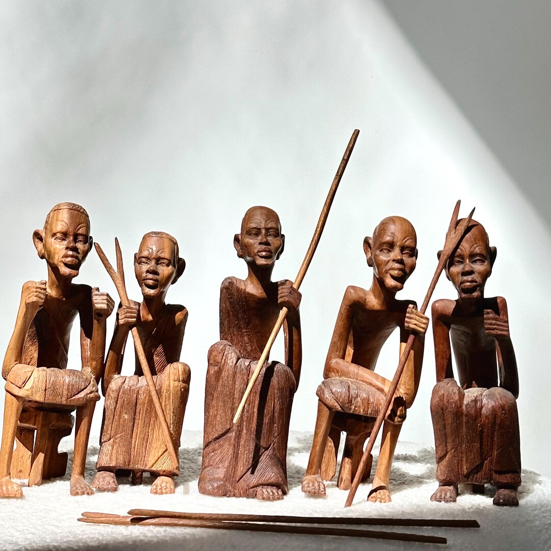 Vintage Kenyan Sculpture Set of 5 | Hand Carved Massai Warriors ...