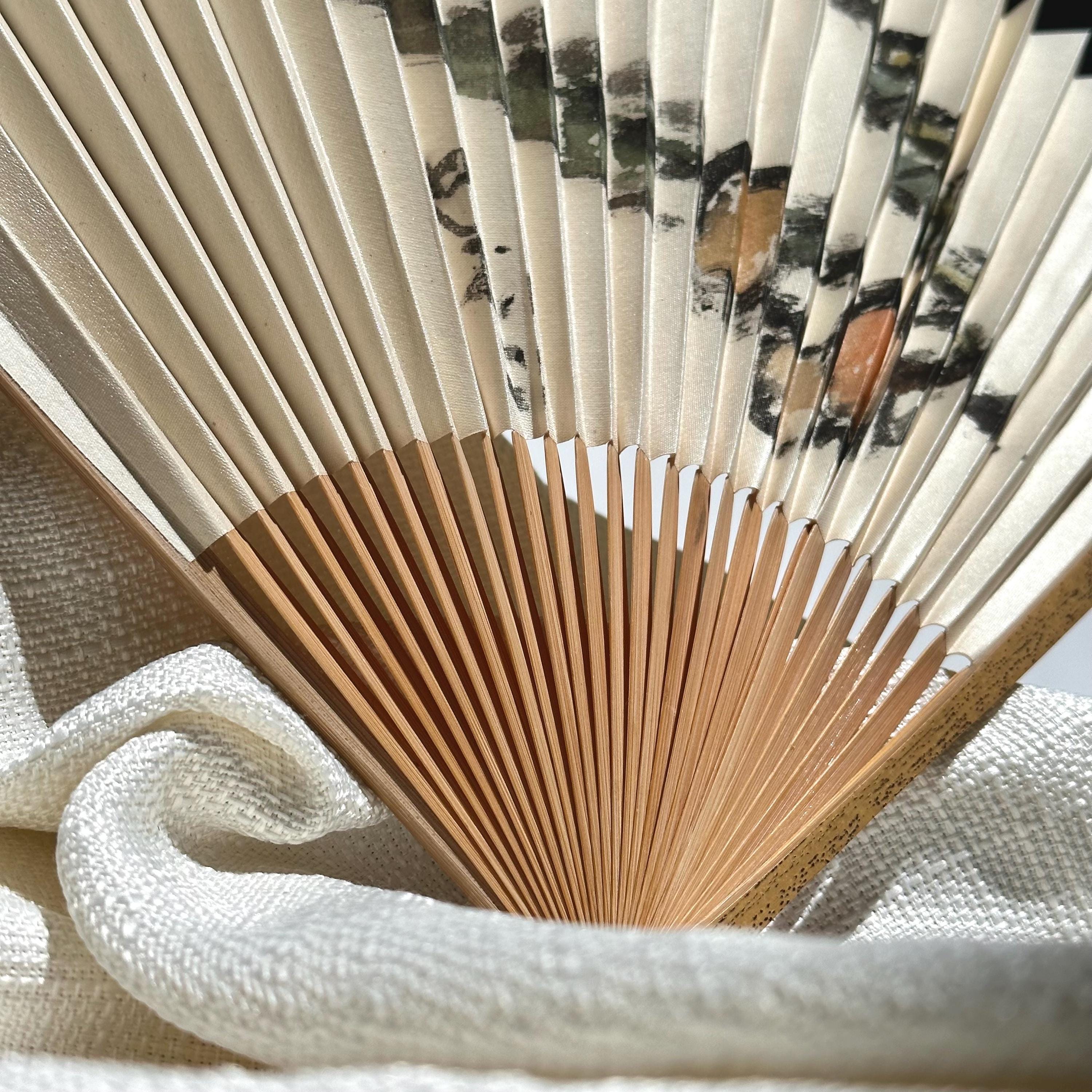 Vintage Japanese Folding Fan | Hand Painted Japanese Plum | Beige and ...