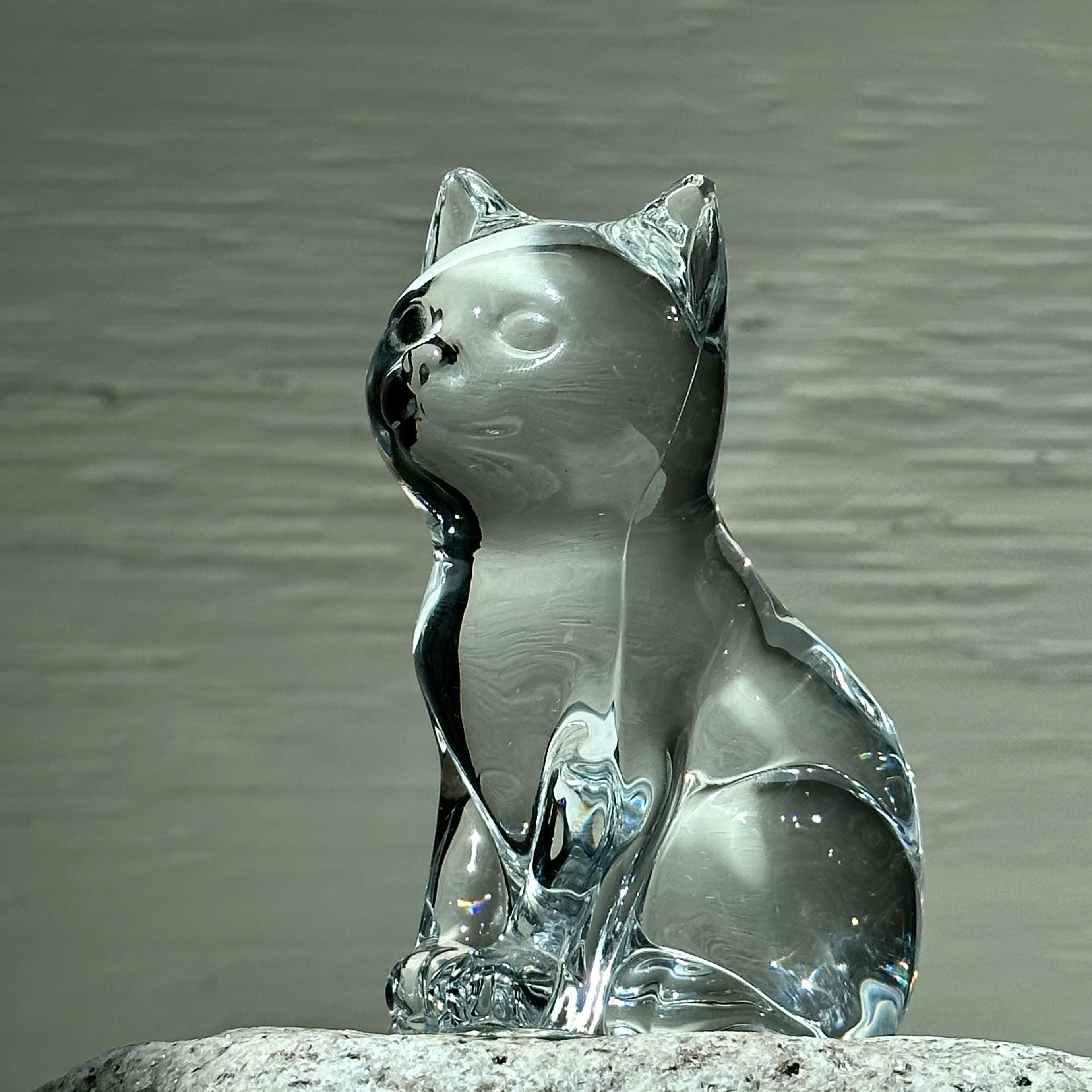 Glass Cat Sculpture | Princess House Kitty Figurine | Crystal Cat ...