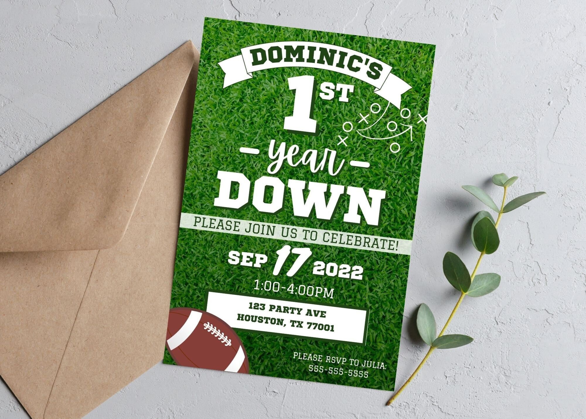 Football First Birthday Invitation Template, Download, Printable ...