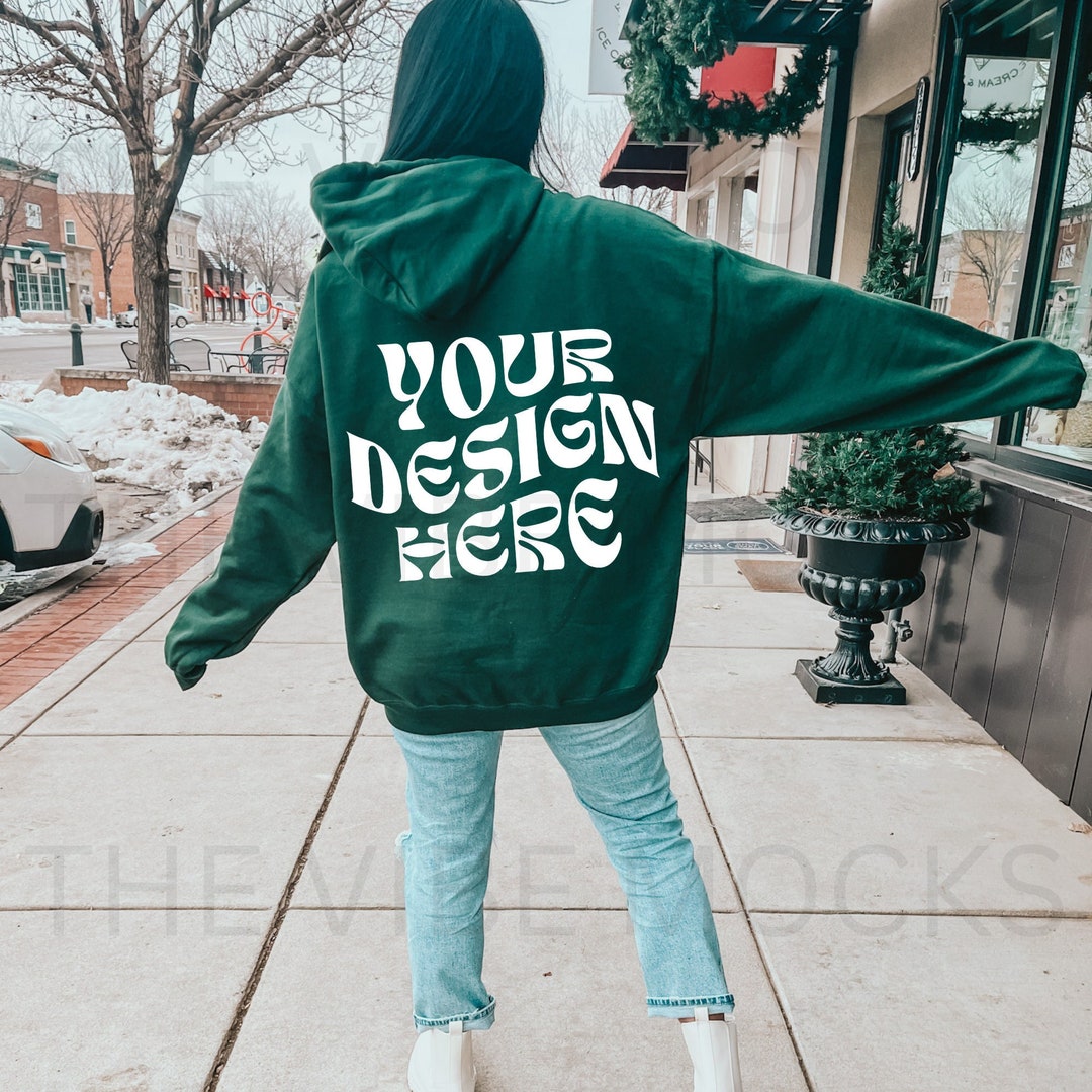 Gildan 18500 Forest Green Back Hoodie Mockup Oversized Forest Green ...