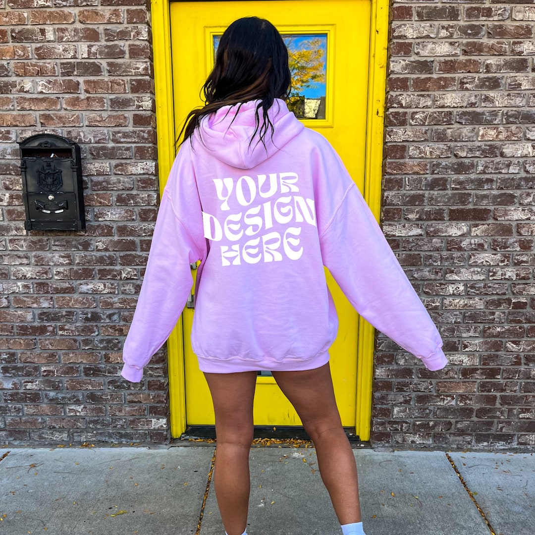 Gildan 18500 Light Pink Back Hoodie Mockup Oversized Light Pink ...