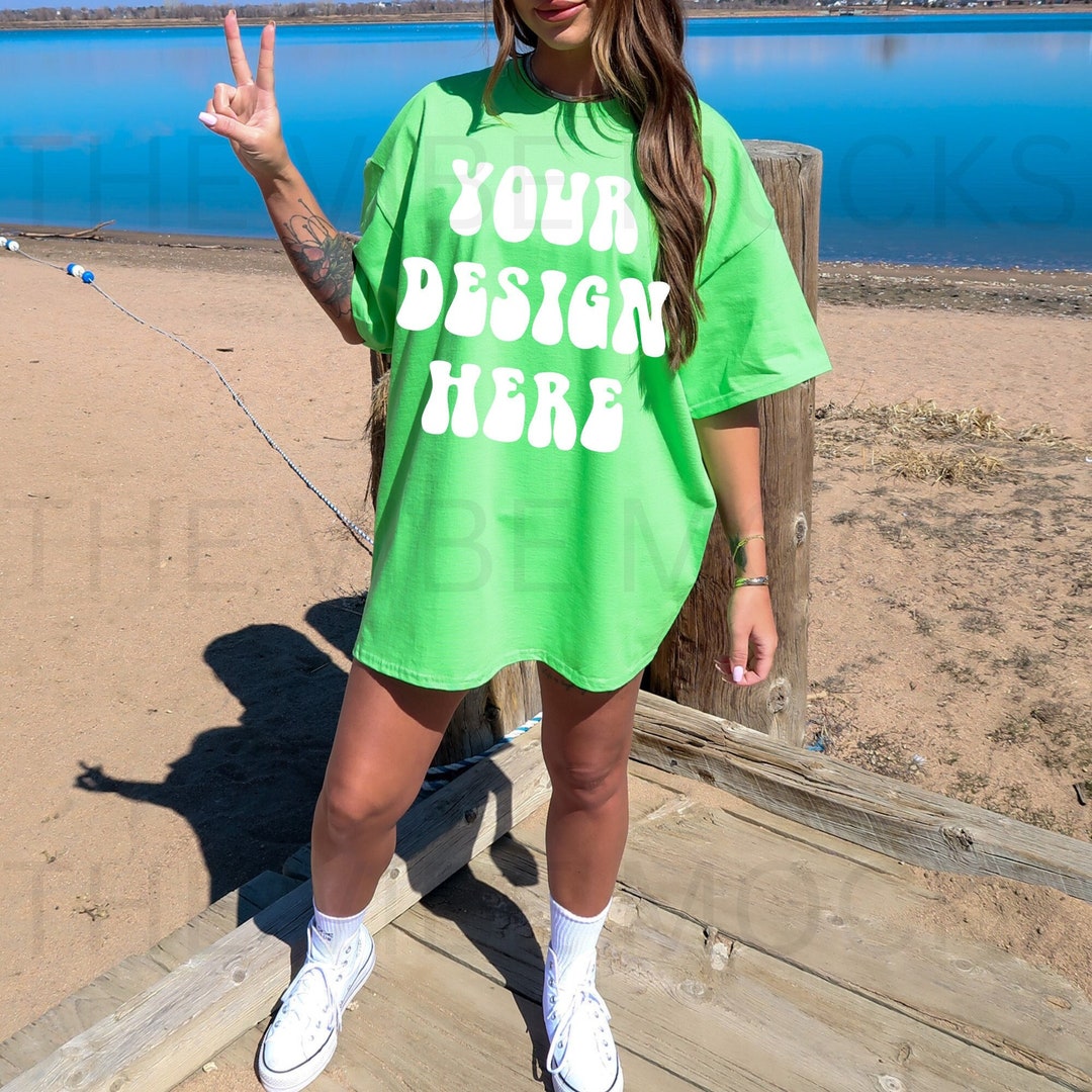 Gildan 5000 Lime Back of Shirt Mockup Oversized Green Tshirt Mockup ...