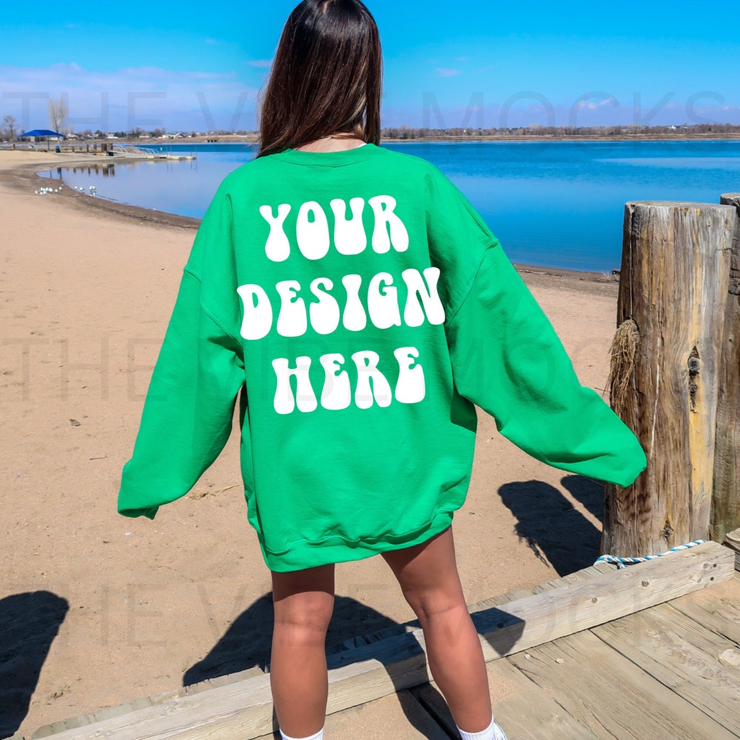 Gildan 18000 Irish Green Mockup Oversized Irish Green Sweatshirt Mockup ...