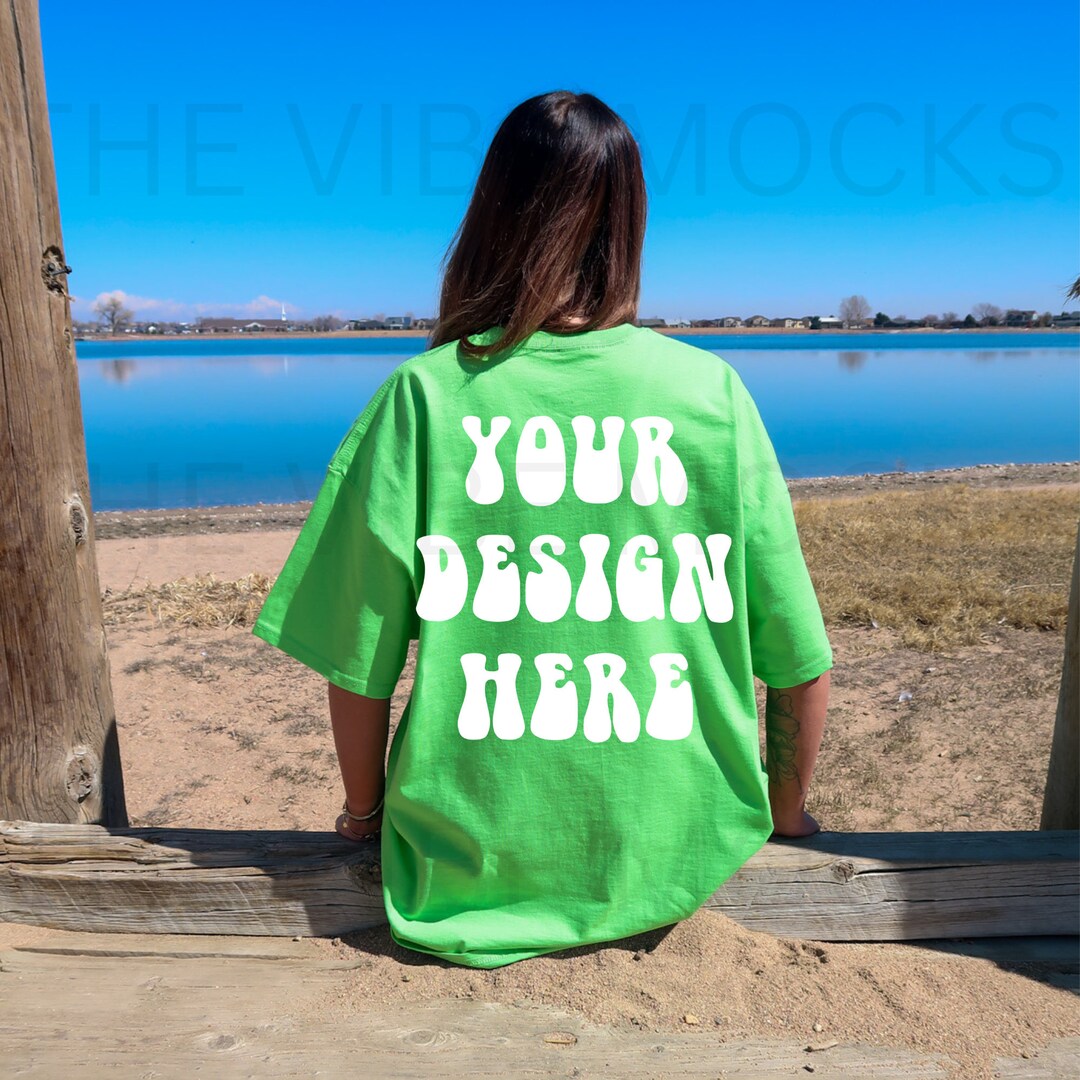 Gildan 5000 Lime Back of Shirt Mockup Oversized Green Tshirt Mockup ...