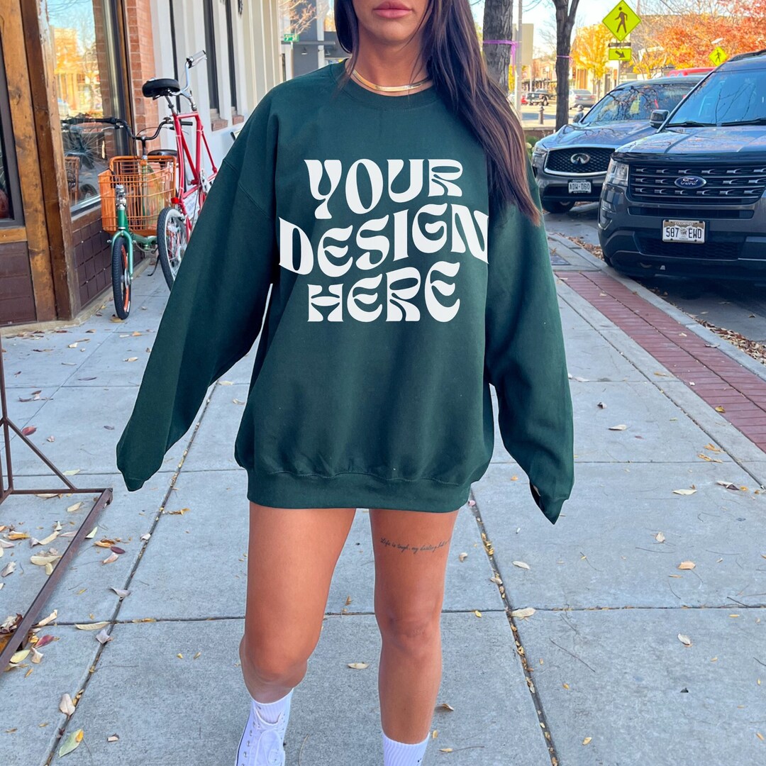 Gildan 18000 Forest Green Mockup Oversized Forest Green Sweatshirt ...