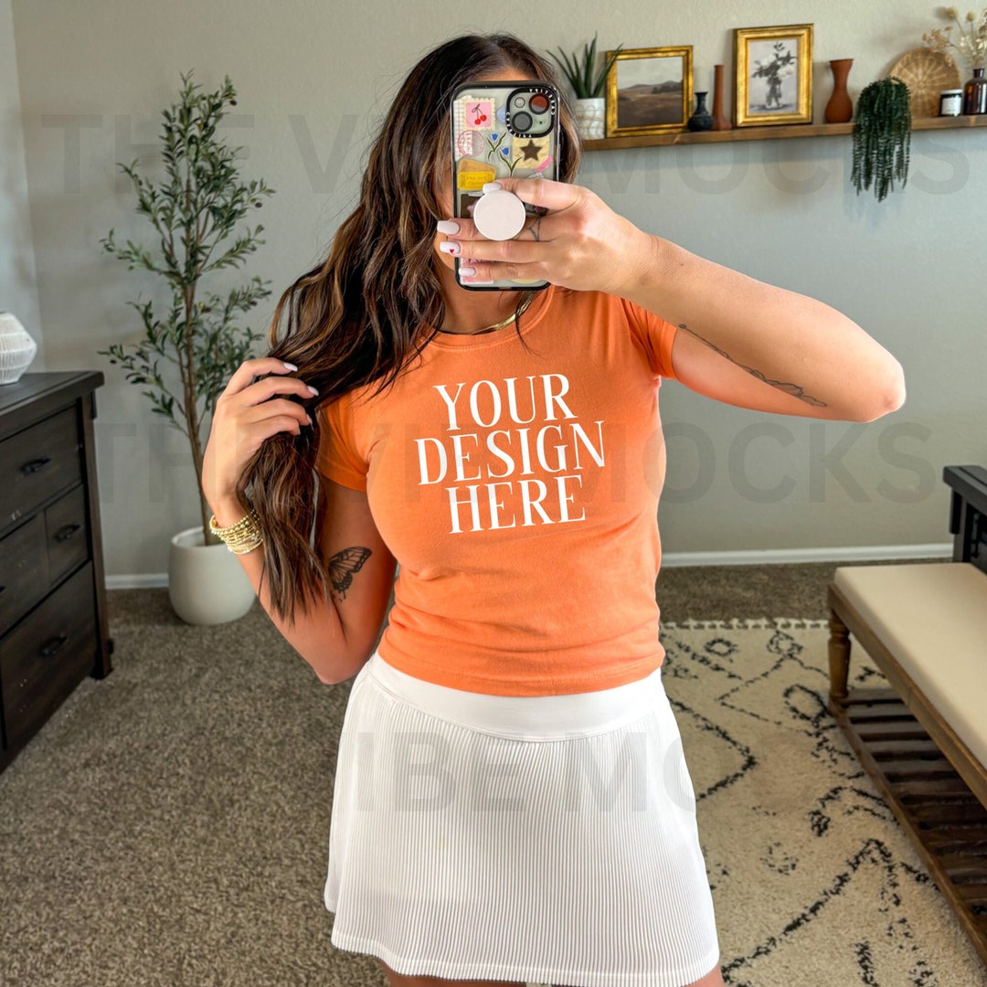 Comfort Colors 9018 Youth Mockup Cropped Melon Tshirt Mockup Model ...