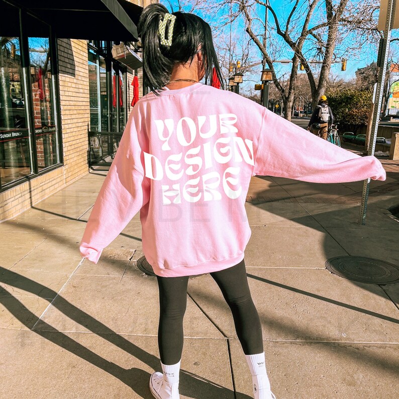 Gildan 18000 Light Pink Back Mockup Oversized Light Pink Hoodie Mockup ...